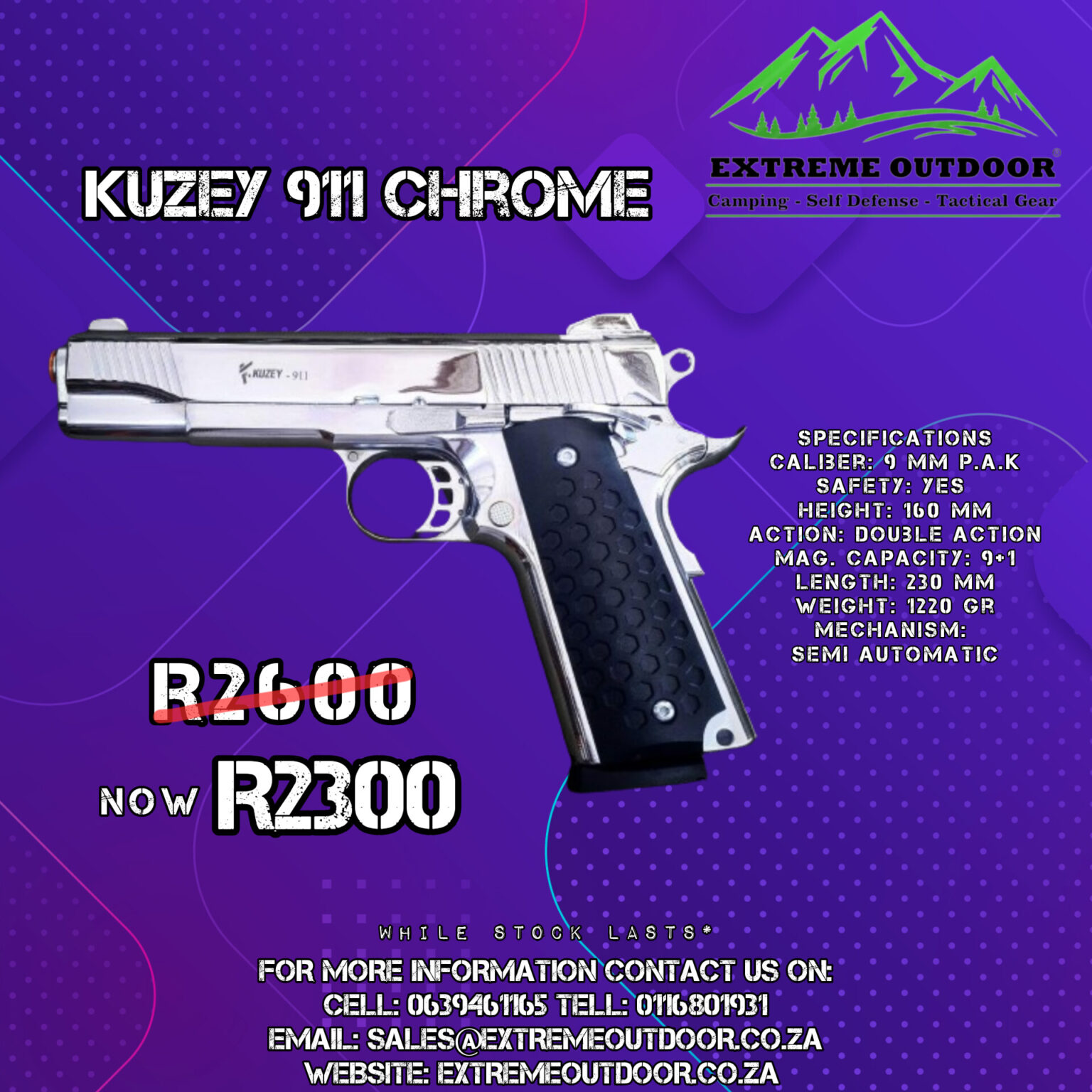 Kuzey 911 Chrome blank gun special | EXTREME OUTDOOR